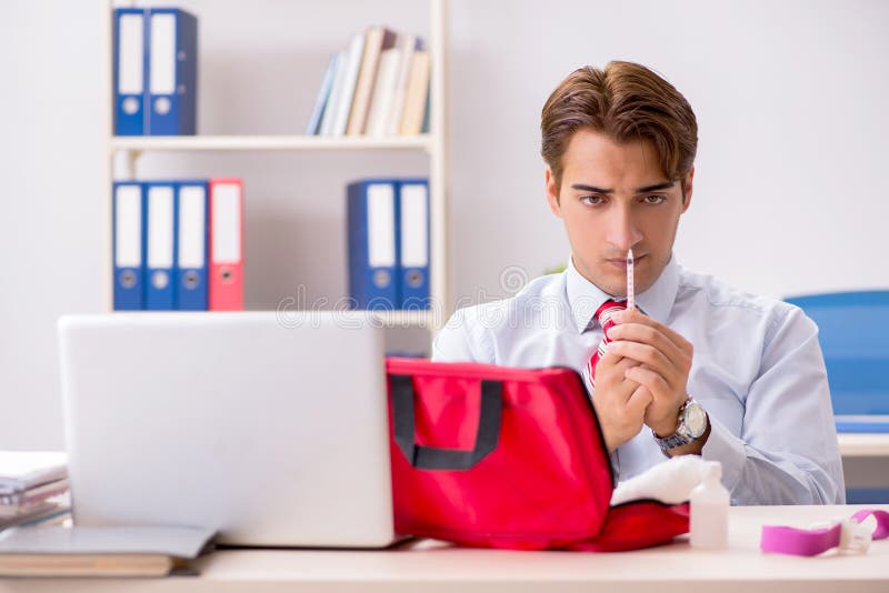 The Man with First Aid Kit in the Office Stock Image - Image of ...
