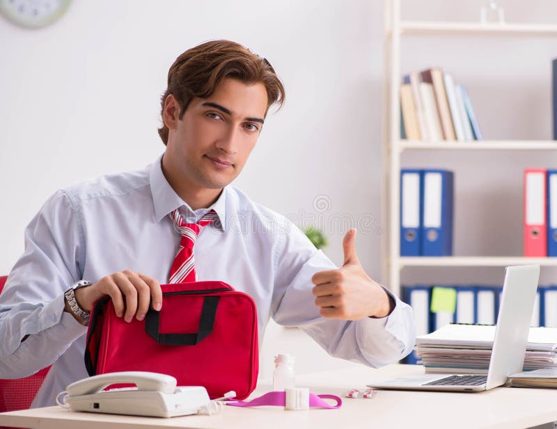 Man with First Aid Kit in the Office Stock Image - Image of help, medic ...