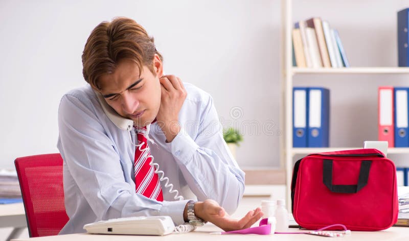 Man with First Aid Kit in the Office Stock Photo - Image of disease ...