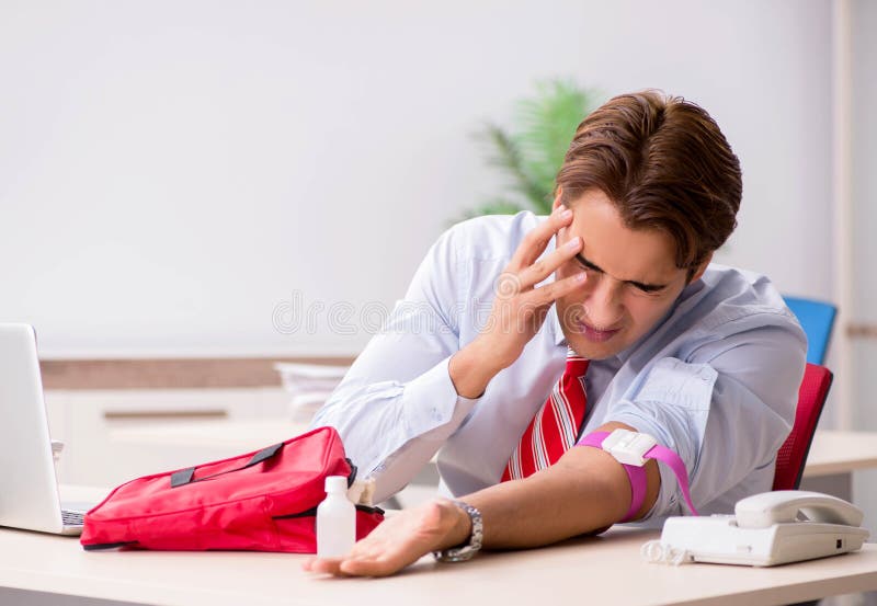Man with First Aid Kit in the Office Stock Photo - Image of injection ...
