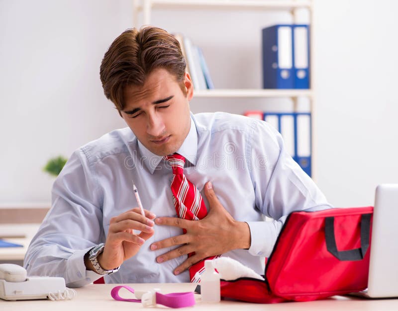 Man with First Aid Kit in the Office Stock Photo - Image of heartbreak ...
