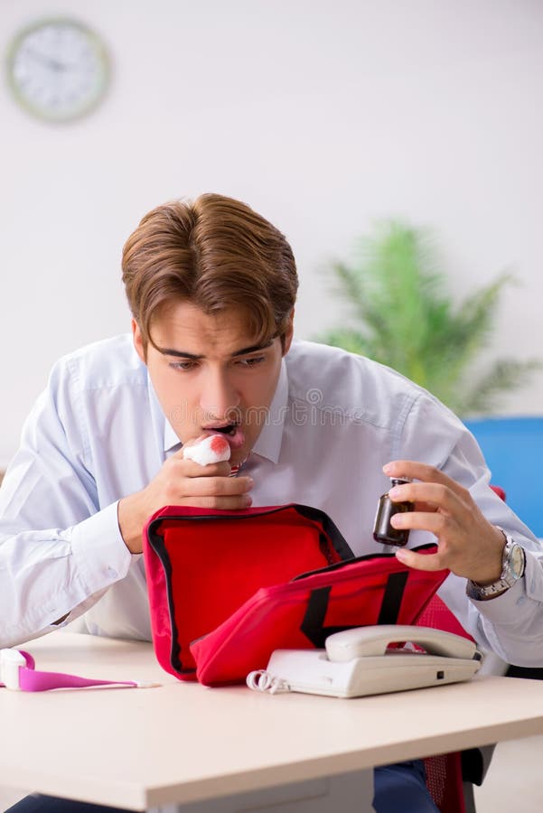 The Man with First Aid Kit in the Office Stock Photo - Image of bandage ...