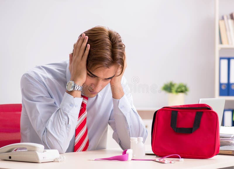 Man with First Aid Kit in the Office Stock Photo - Image of emergency ...