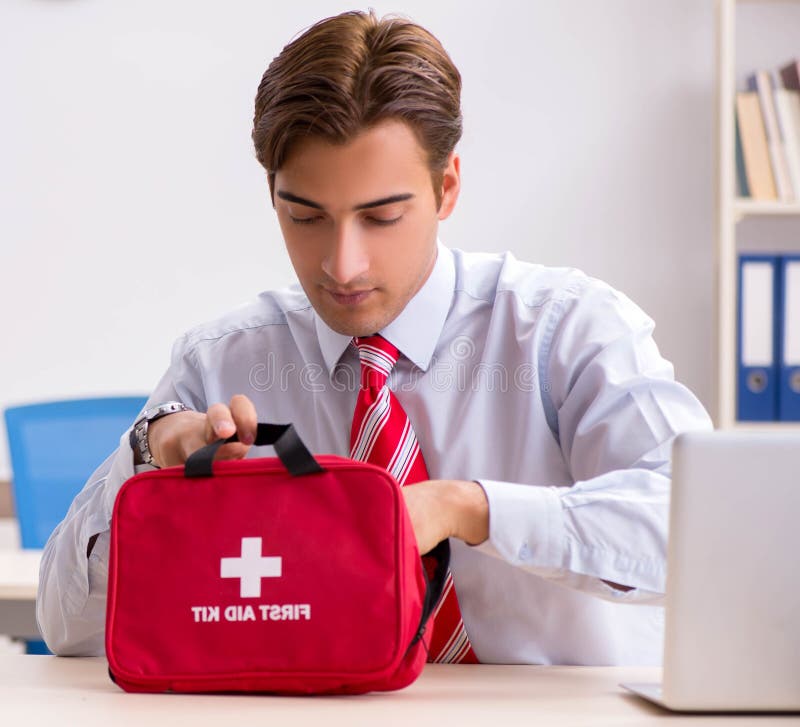 Man with First Aid Kit in the Office Stock Image - Image of medic ...