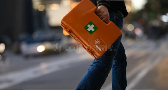 Man with First Aid Kit is Running To Help. Stock Image - Image of ...
