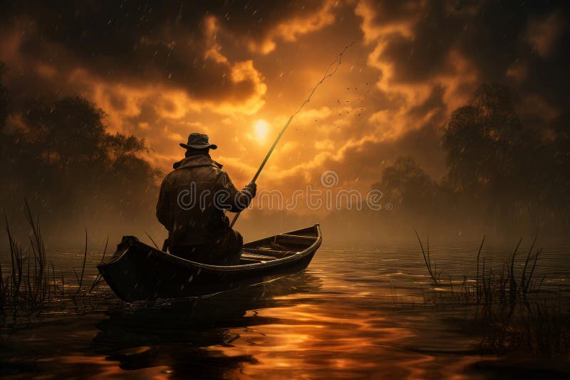 Man Fishing Boat. Generate Ai Stock Illustration - Illustration of boat ... Man Fishing Boat. Generate Ai Stock Illustration - Illustration of boat ...