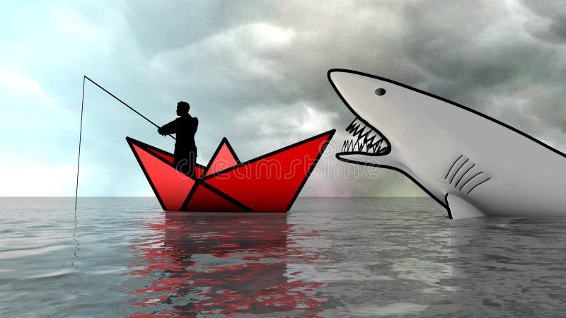 Man Fishing Does Not See the Danger Coming. Metaphor. Stock ...