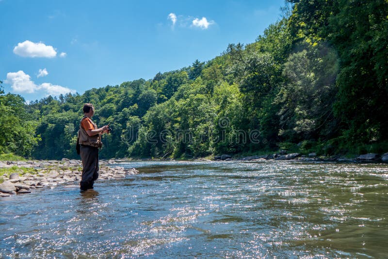 Man fishing in a river stock photo. Image of sport, river - 53123378