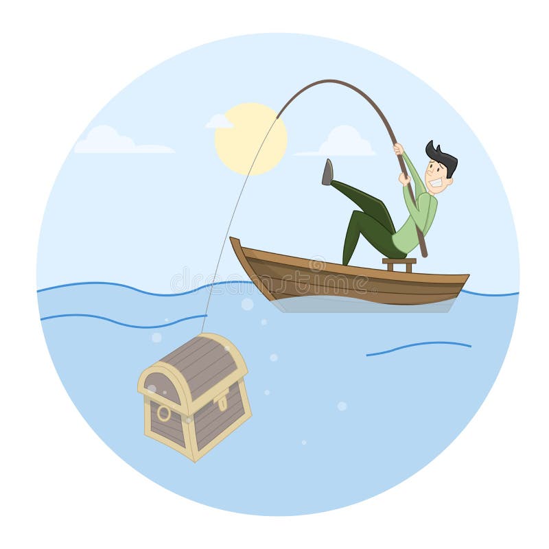Man fishing treasure. stock vector. Illustration of treasure - 70800019