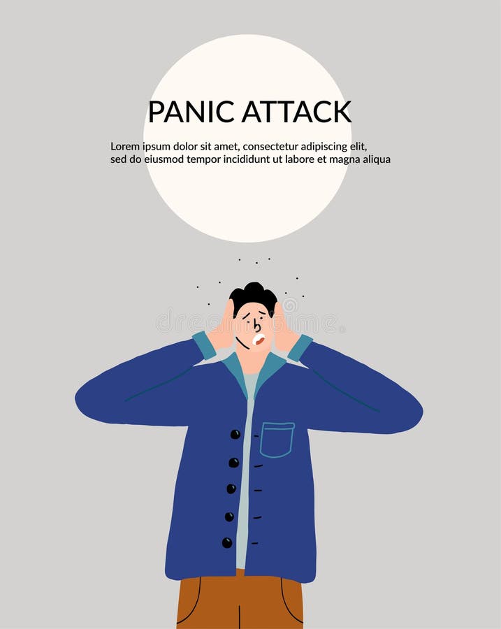 The Man is in a Fit of Terror. Panic Attack. Flyer, Vector Illustration ...