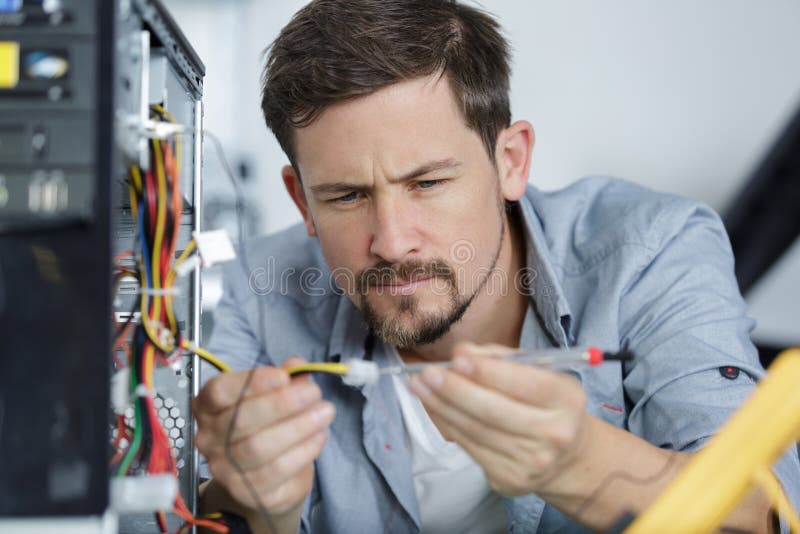 Man Fitting Cables into Junction Box Stock Image - Image of screwdriver ...