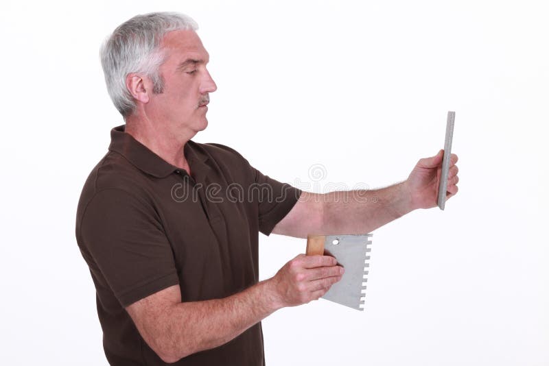 Man fitting tiles stock image. Image of putting, renovate - 37037705