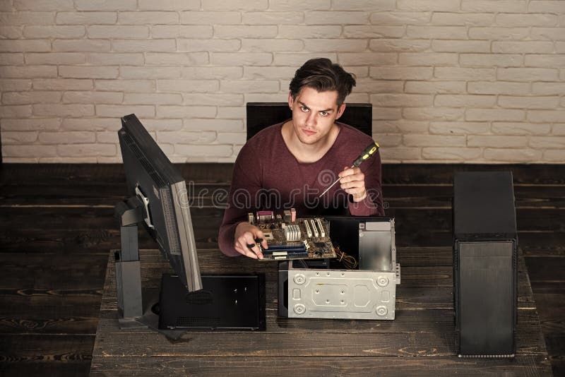 Man Fix Motherboard with Screwdriver Stock Image - Image of fixing ...