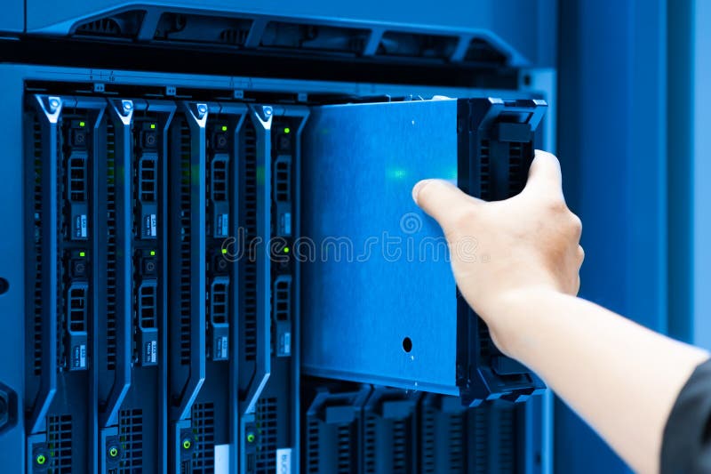 Man Fix Server Network in Data Center Room Stock Image - Image of data ...