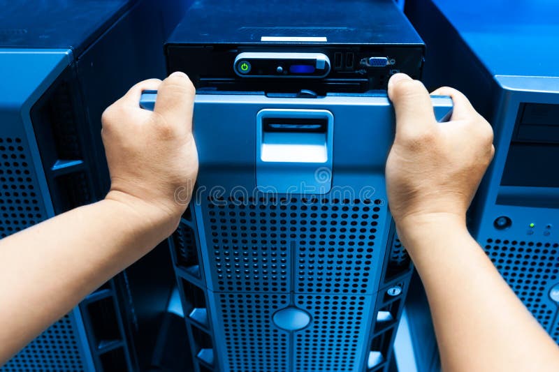 Man Fix Server Network in Data Center Room Stock Image - Image of ...