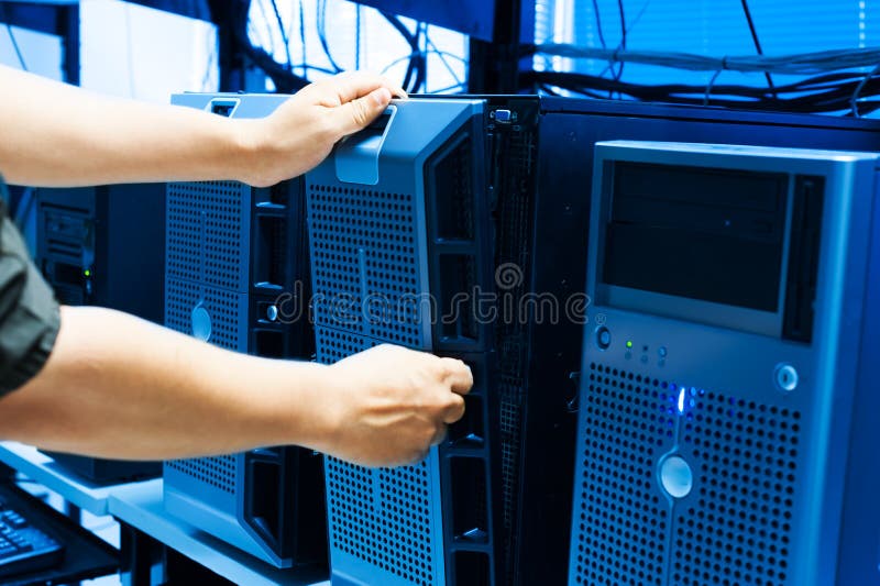 Man Fix Server Network in Data Center Room Stock Photo - Image of ...