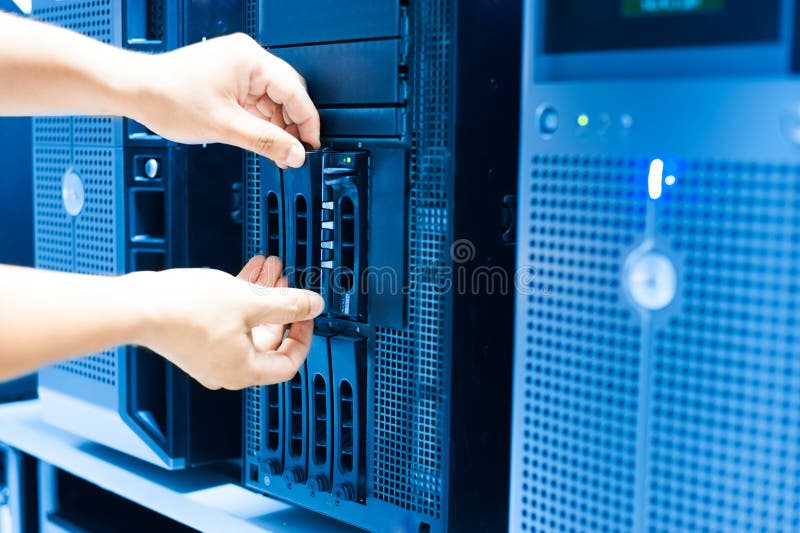 Man Fix Server Network in Data Center Room Stock Image - Image of ...