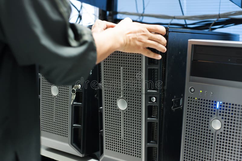 Man Fix Server Network in Data Center Room Stock Photo - Image of ...