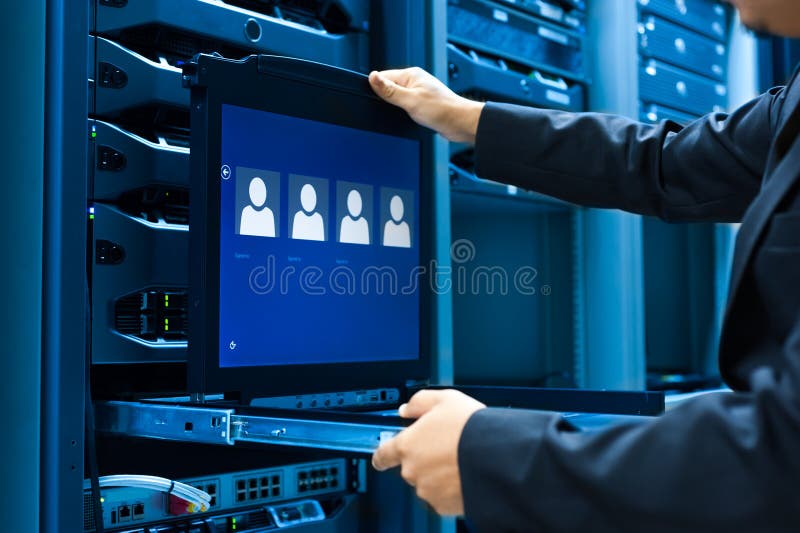 Man Fix Server Network in Data Center Room Stock Image - Image of ...