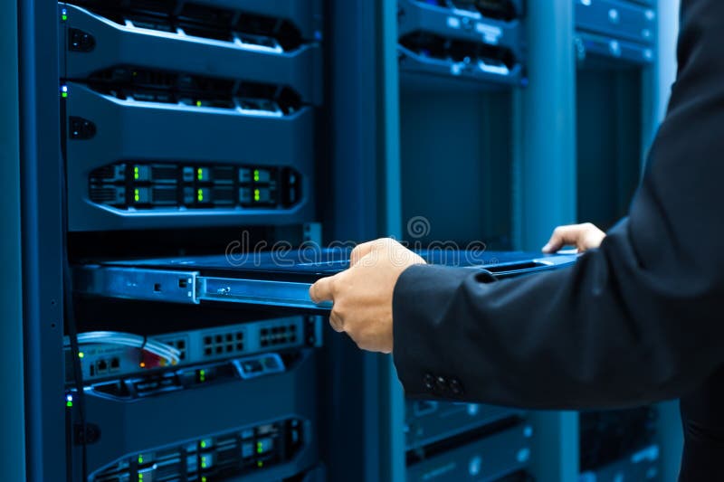 Man Fix Server Network in Data Center Room Stock Photo - Image of ...