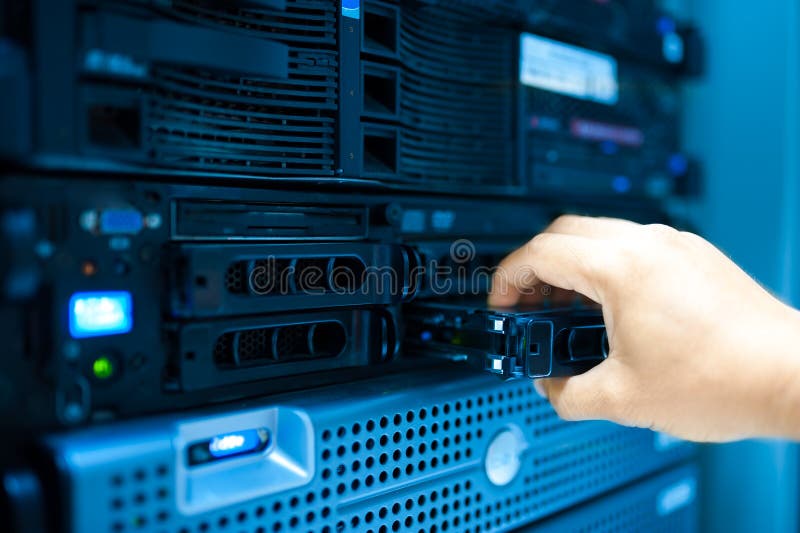 Man Fix Server Network in Data Center Room Stock Image - Image of wired ...