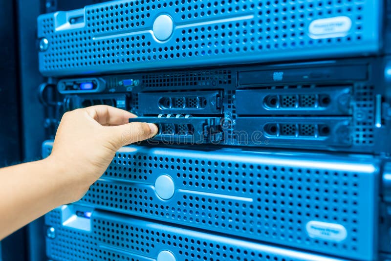 Man Fix Server Network in Data Center Room Stock Image - Image of ...