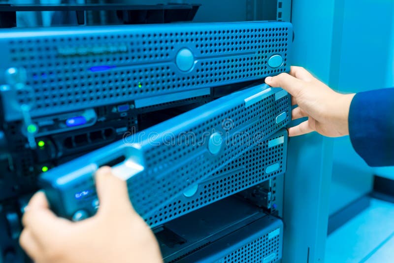 Man Fix Server Network in Data Center Room Stock Image - Image of ...
