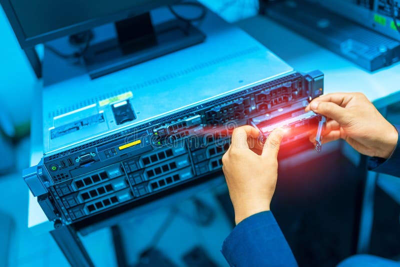 Man Fix Server Network in Data Center Room Stock Photo - Image of ...
