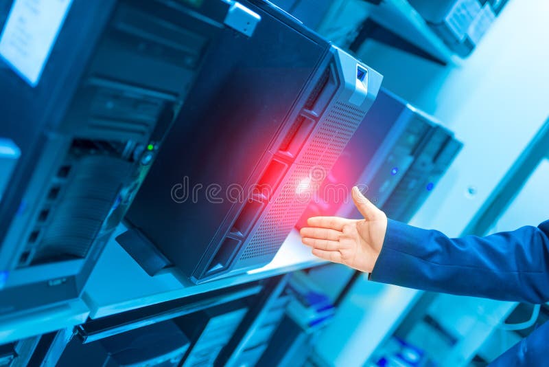 Man Fix Server Network in Data Center Room Stock Photo - Image of wired ...