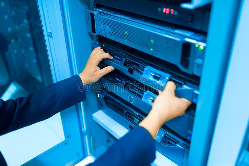 Man Fix Server Network in Data Center Room Stock Image - Image of ...