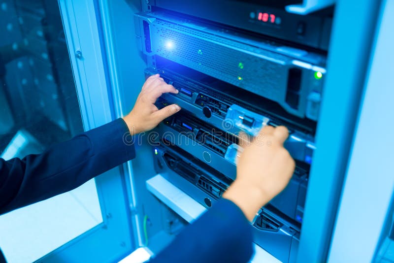 Man Fix Server Network in Data Center Room Stock Image - Image of ...