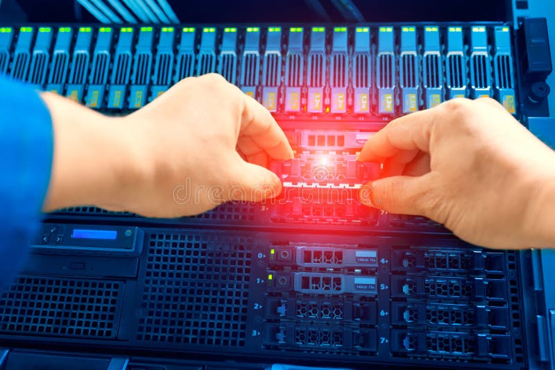 Man Fix Server Network in Data Center Room Stock Image - Image of ...