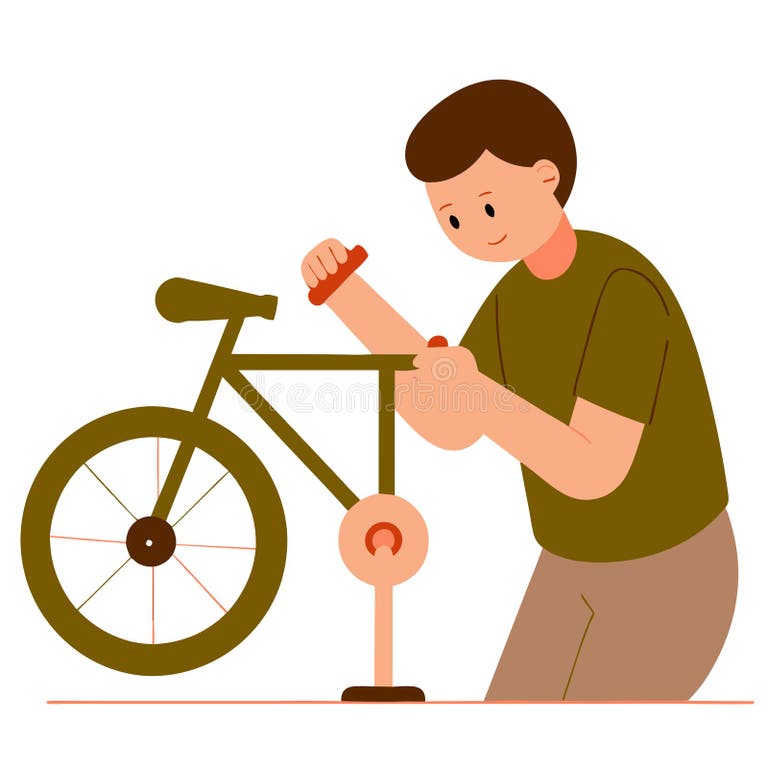A man is fixing a bicycle stock image. Illustration of male - 336377893