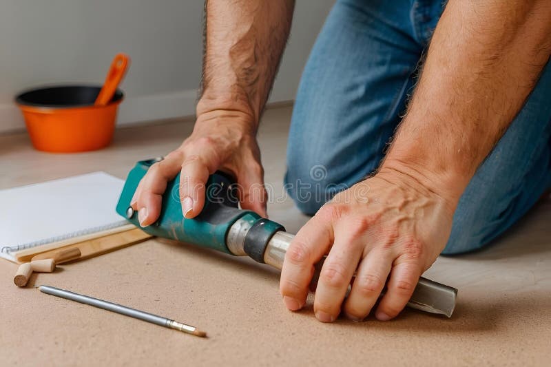 Man Fixing a Broken Next To the Drill on the Floor, AI-generated. Stock ...