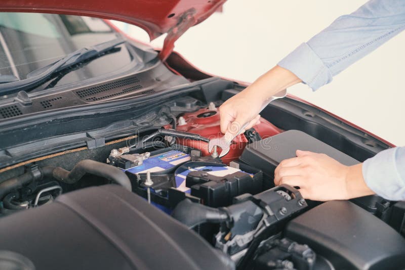 A Man Fixing the Car Engine with Copy Space Stock Photo - Image of ...
