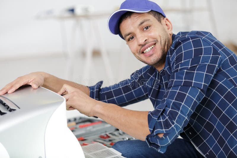 Man Fixing Cartridge in Printer Machine at Office Stock Image - Image ...