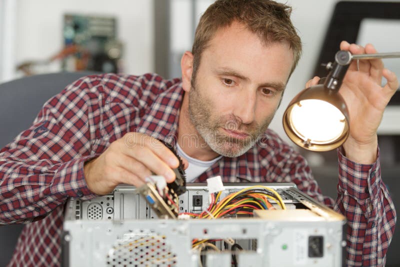 Man Fixing Computer by Putting Cpu on Socket Stock Photo - Image of ...