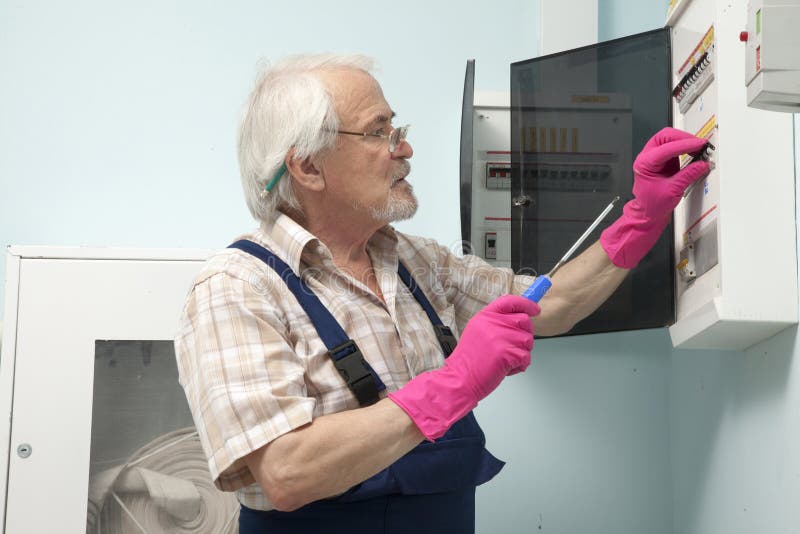 Man Fixing Electric Light Meter Stock Photo - Image of installing ...