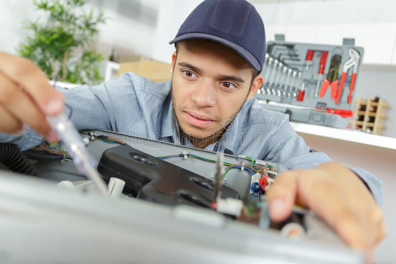 Man Fixing Machine Working Hands Stock Image - Image of service, chip ...