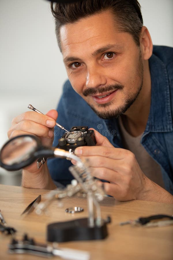 Man Fixing Mechanical Watch Stock Image - Image of detail, workplace ...