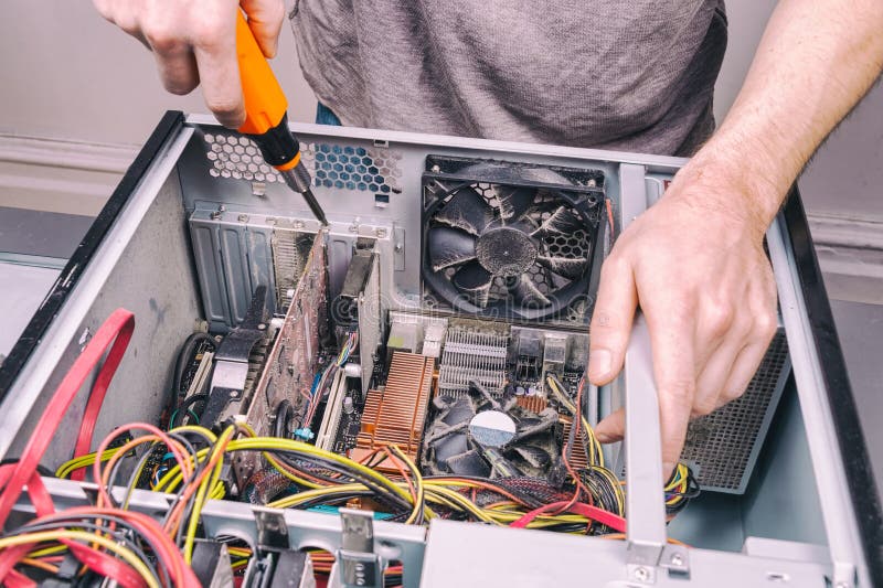Man Fixing an Old Desktop Computer Stock Image - Image of dust, dirty ...