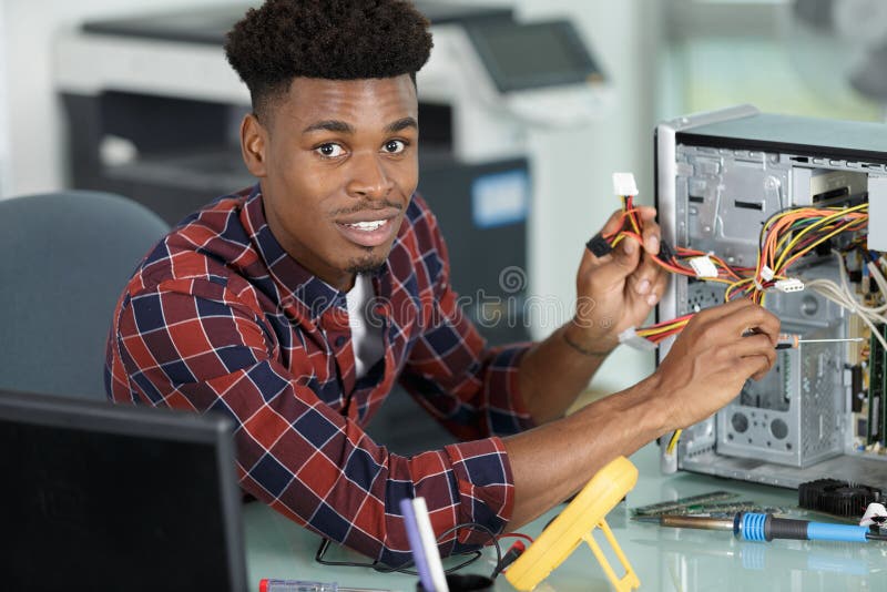 Man Fixing Pc while Looking at Camera Stock Image - Image of ...