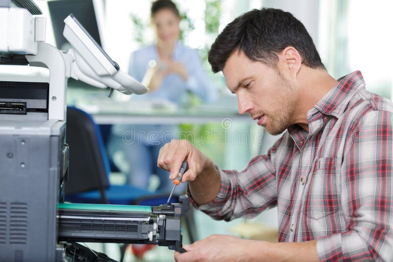 Man fixing printer stock photo. Image of home, mechanic - 271108082