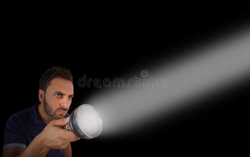 Man with a Flashlight in the Dark Stock Image - Image of orienteering ...