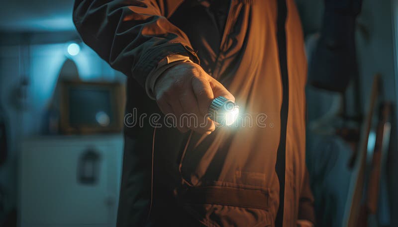 Man with Flashlight Fixing System Unit Indoors, Closeup Stock Photo ...
