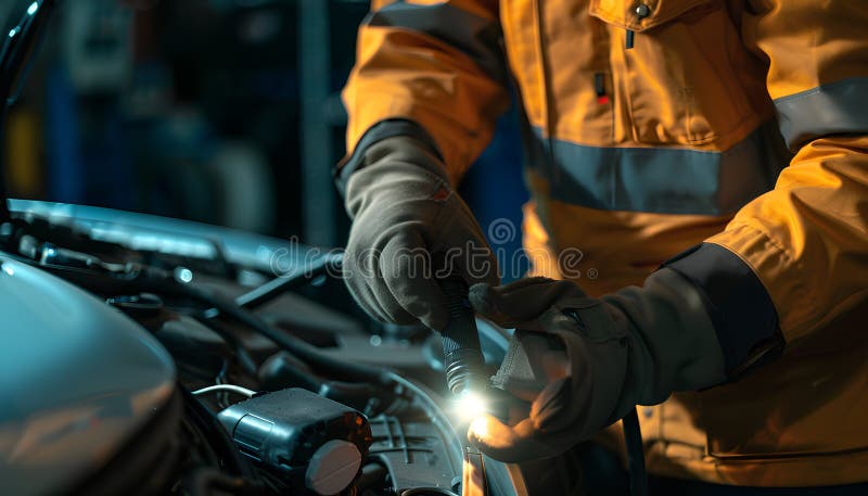 Man with Flashlight Fixing System Unit Indoors, Closeup Stock Image ...