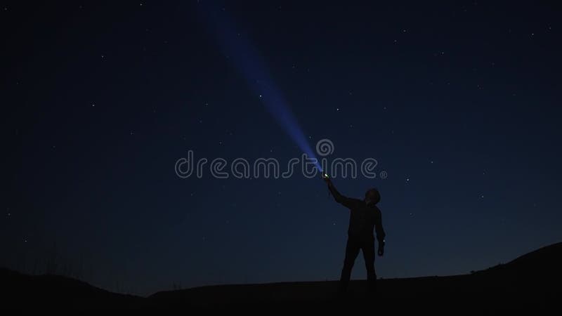 Man with Flashlight Watching Stars at Night Stock Video - Video of ...