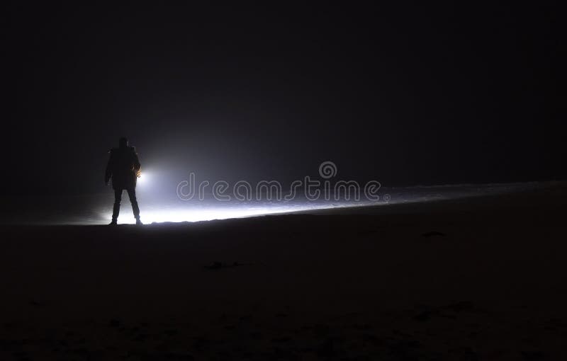 Man with Flashlight in Winter Night Stock Photo - Image of mysterious ...