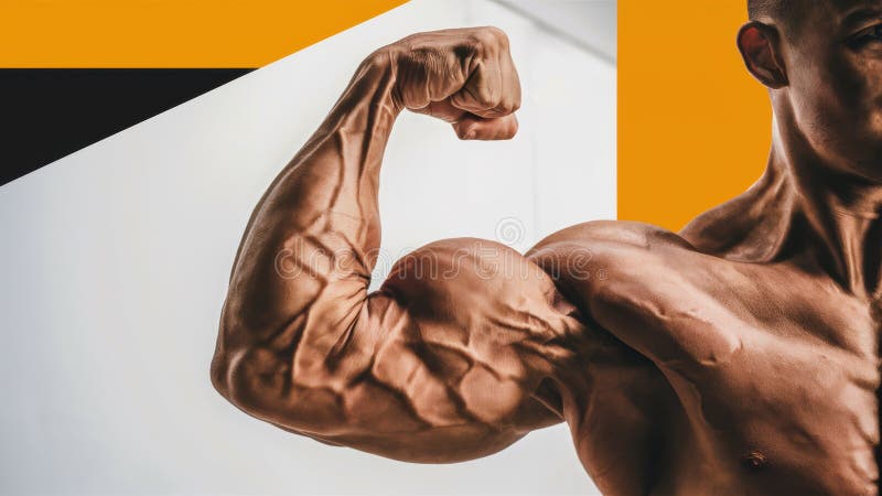 A Man Flexing His Biceps in Front of a Yellow and Orange Background, AI ...
