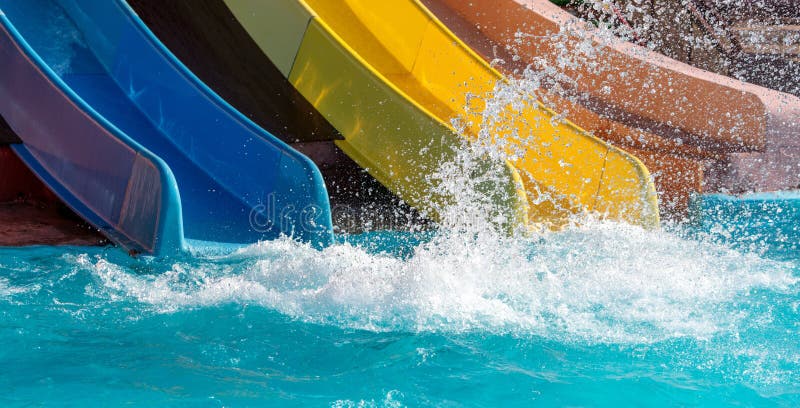 A Man Flies from a Slide into a Swimming Pool Stock Image - Image of ...